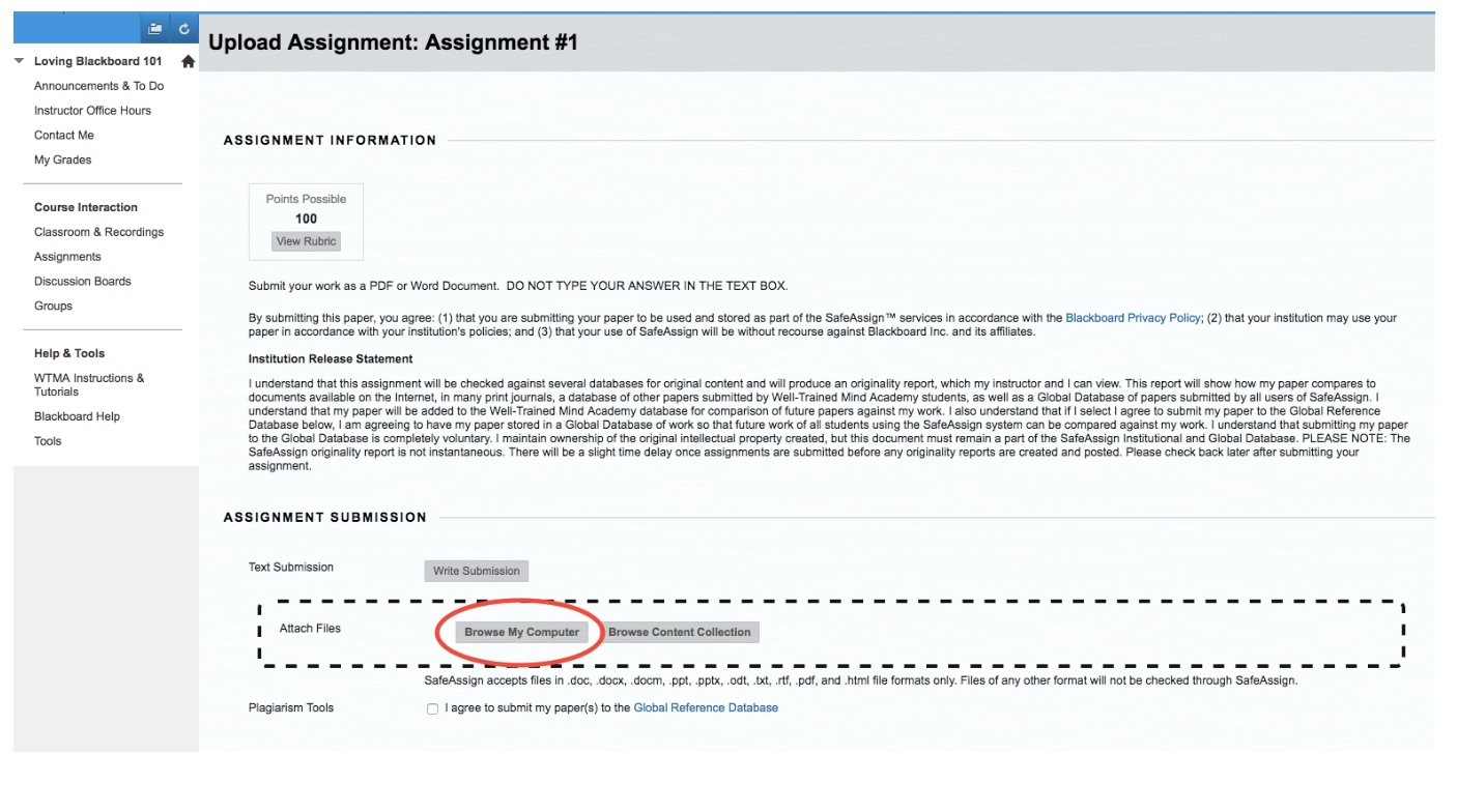 Uploading An Assignment to Blackboard – Well-Trained Mind Academy