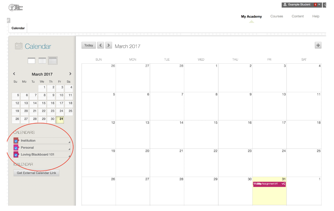 Using the Blackboard Calendar – Well-Trained Mind Academy